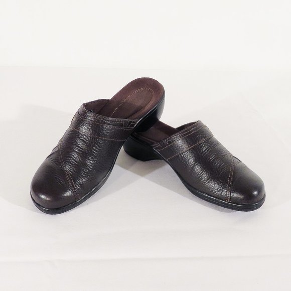 Clarks | Shoes | Clarks Womens 6m Brown Leather Clogs Mules Slip On ...